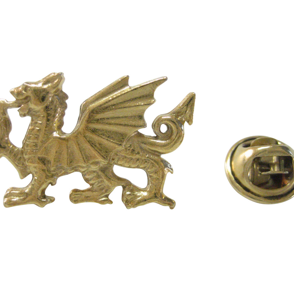 Gold Toned Welsh Dragon Lapel Pin - Gem